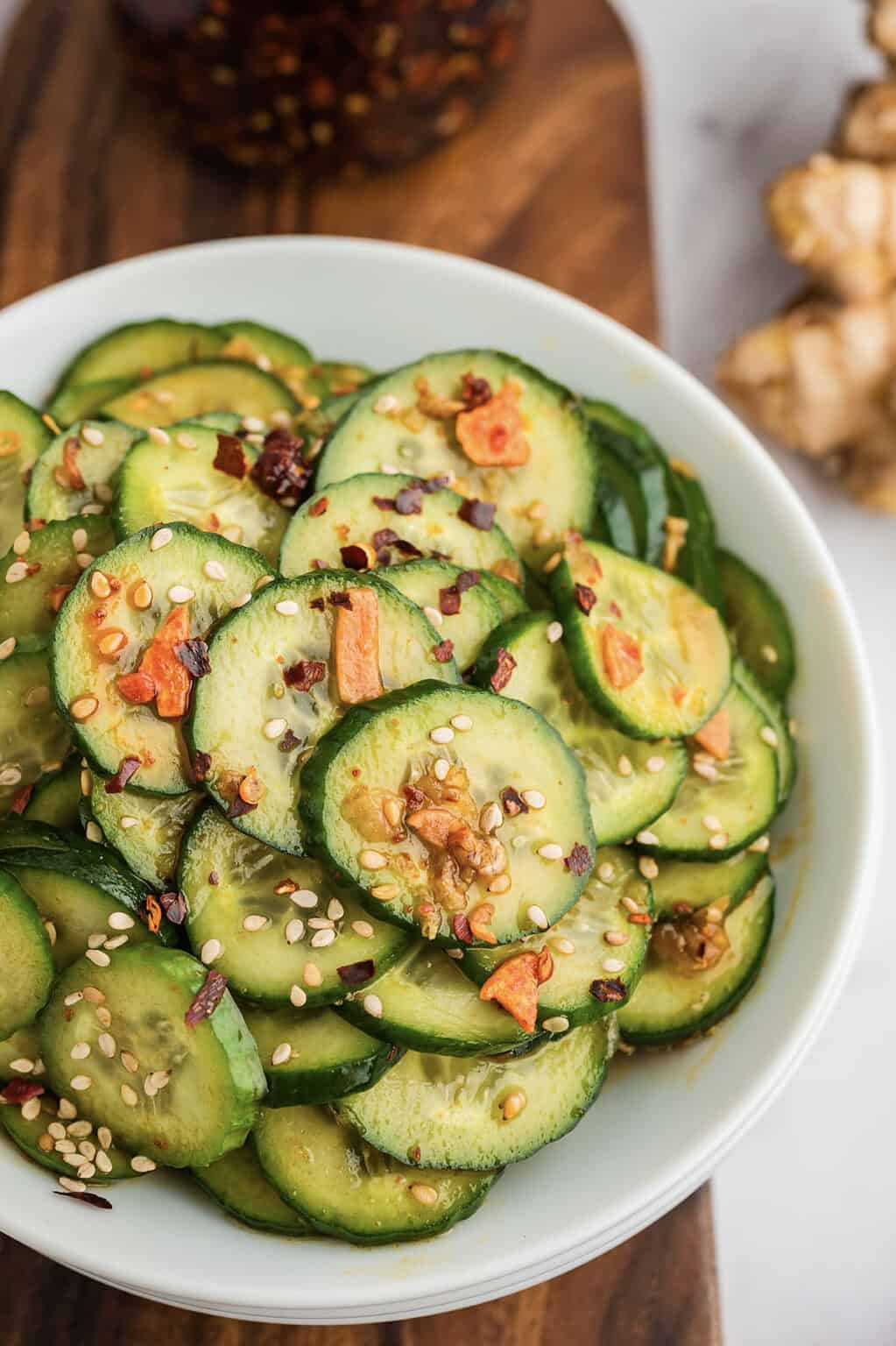 Spicy Asian Cucumber Salad Recipe | Buns In My Oven