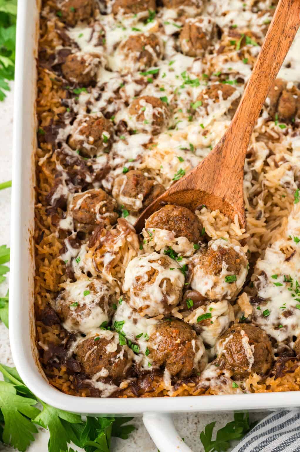 One Dish Cheesy Meatballs and Rice — Buns In My Oven